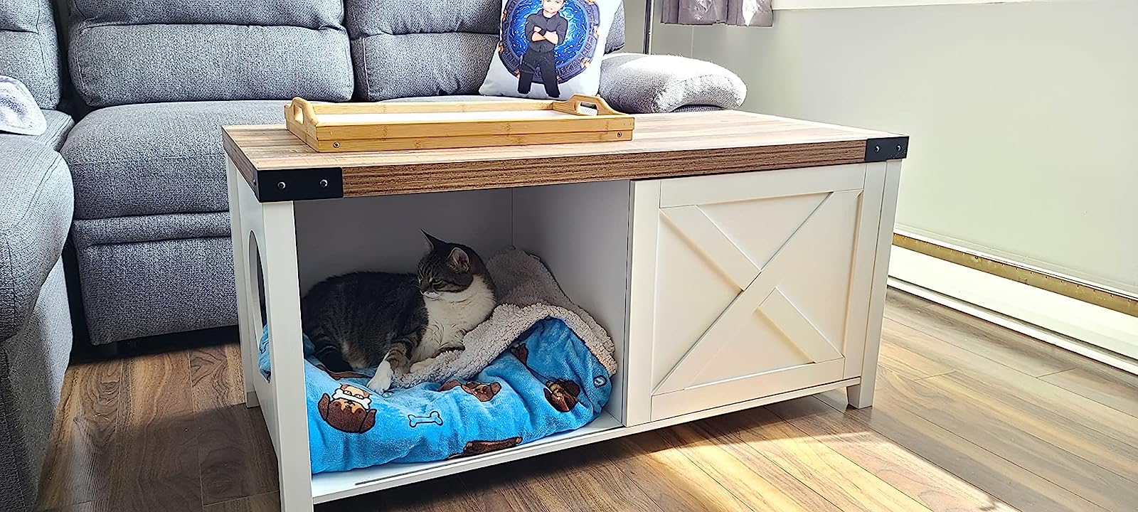 PawHut Cat Litter Box Enclosure with Sliding Door, Cat Washroom Storage ...