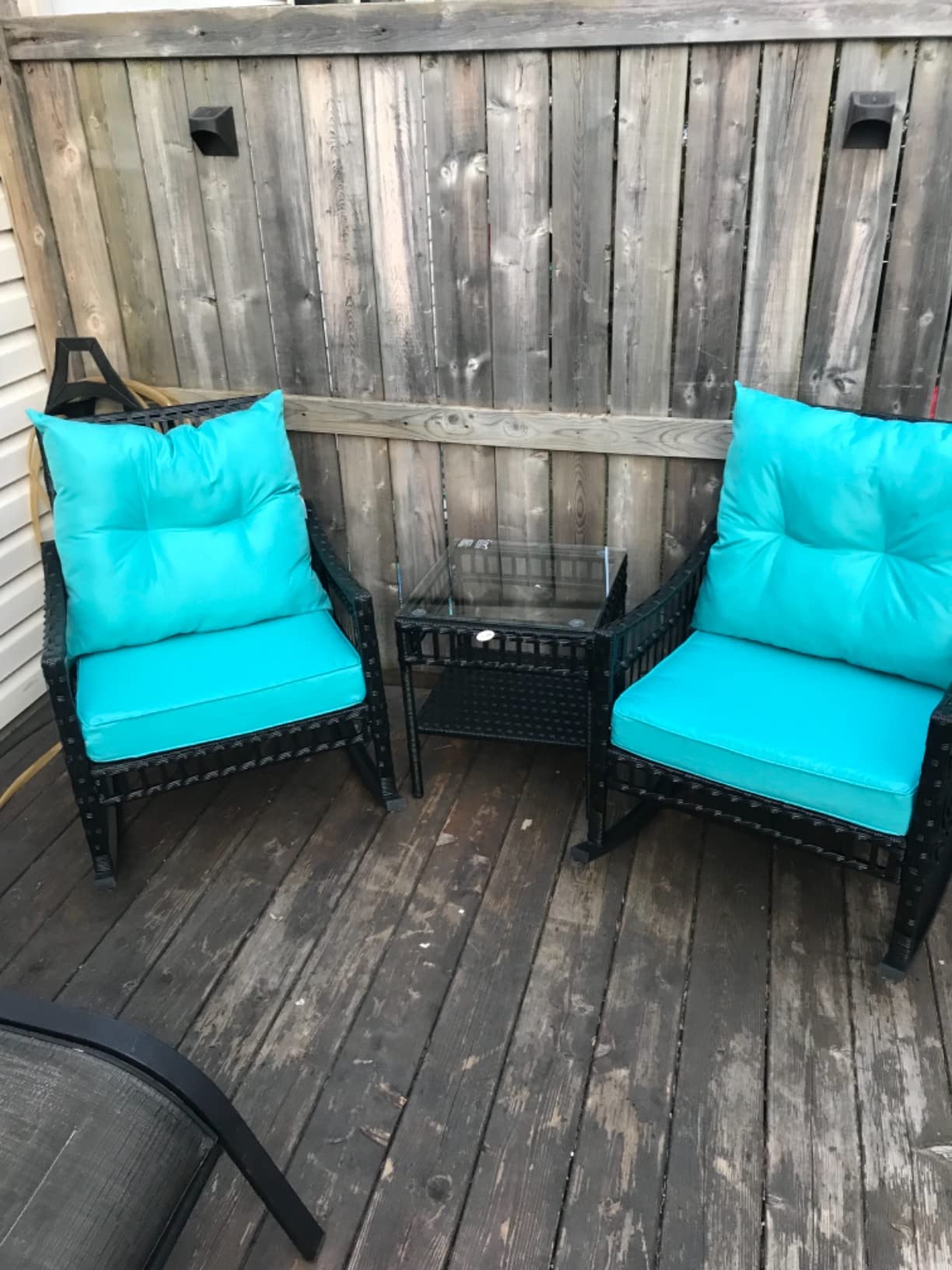 Outsunny 3 Pieces Outdoor PE Rattan Rocker Chair Set, Rocking Chair ...