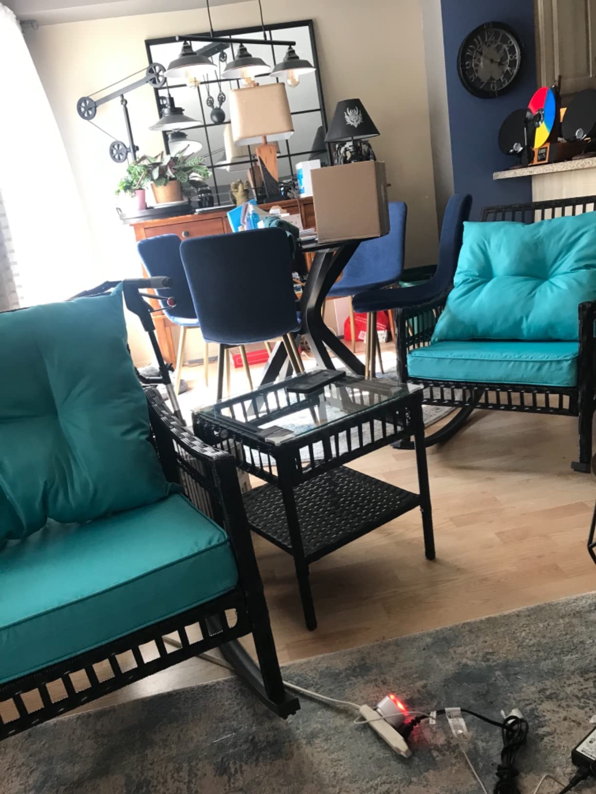 Outsunny 3 Pieces Outdoor PE Rattan Rocker Chair Set, Rocking Chair ...