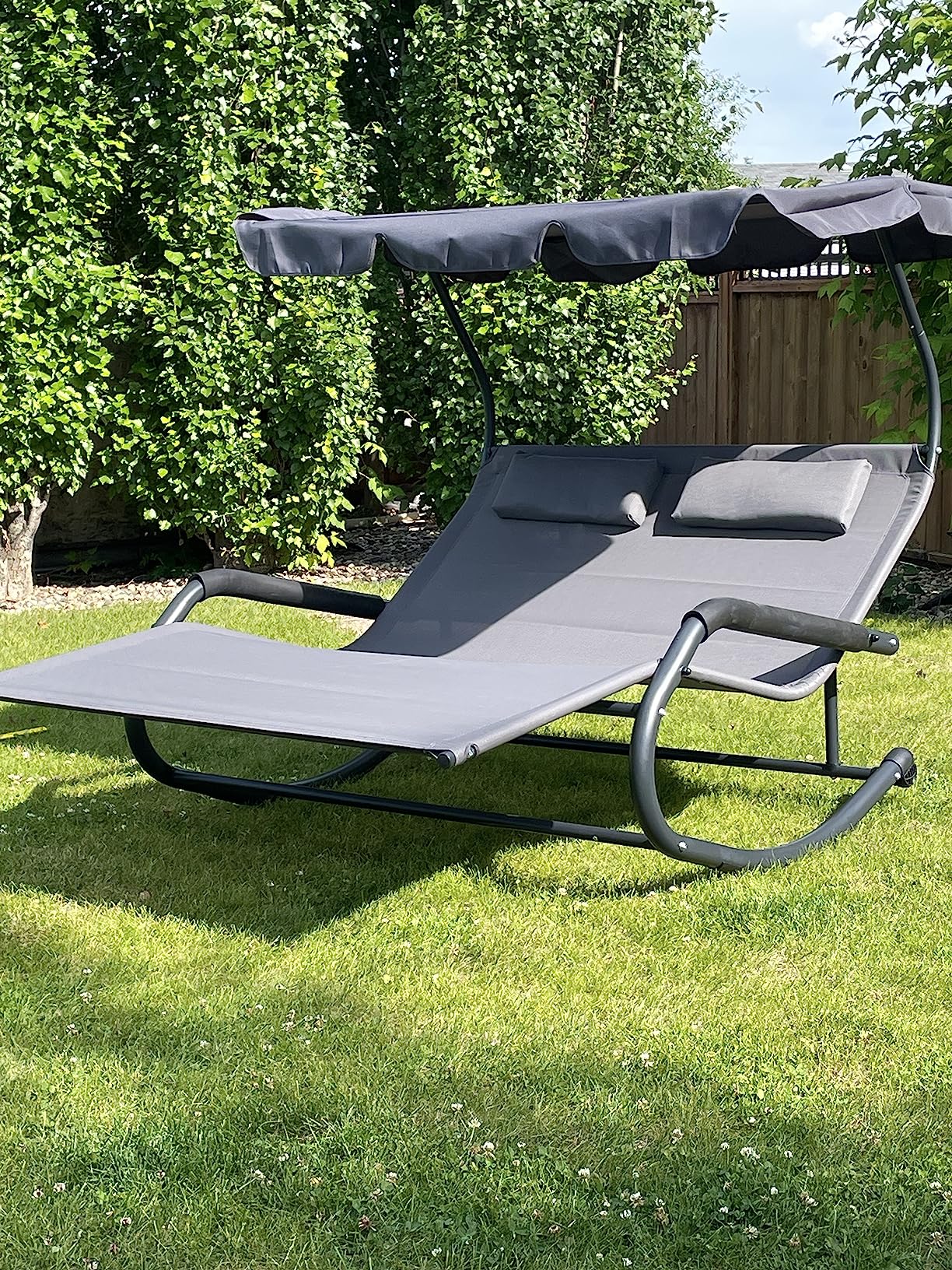Outsunny Patio Outdoor Bed, Outdoor Chaise Sun Lounger for Two Person ...
