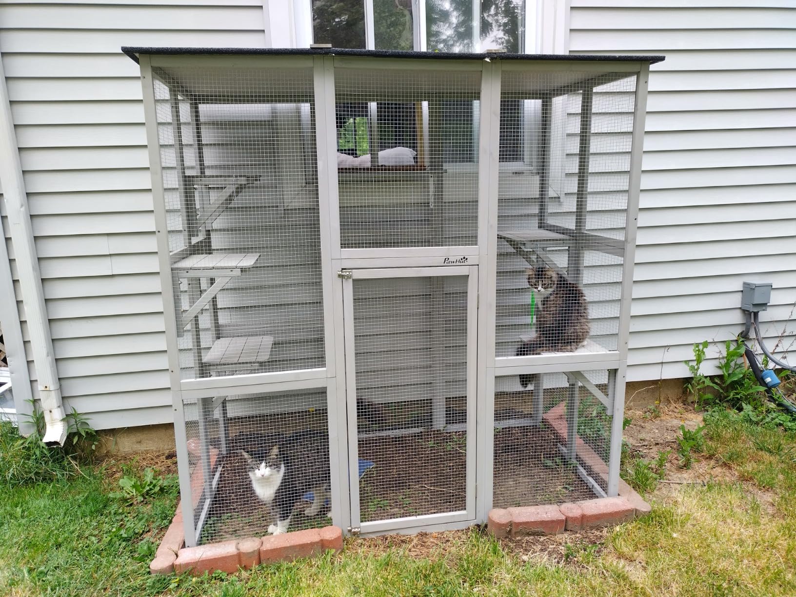 PawHut Large Outdoor Catio Enclosure, Wooden Cat Patio with 6 Balanced ...