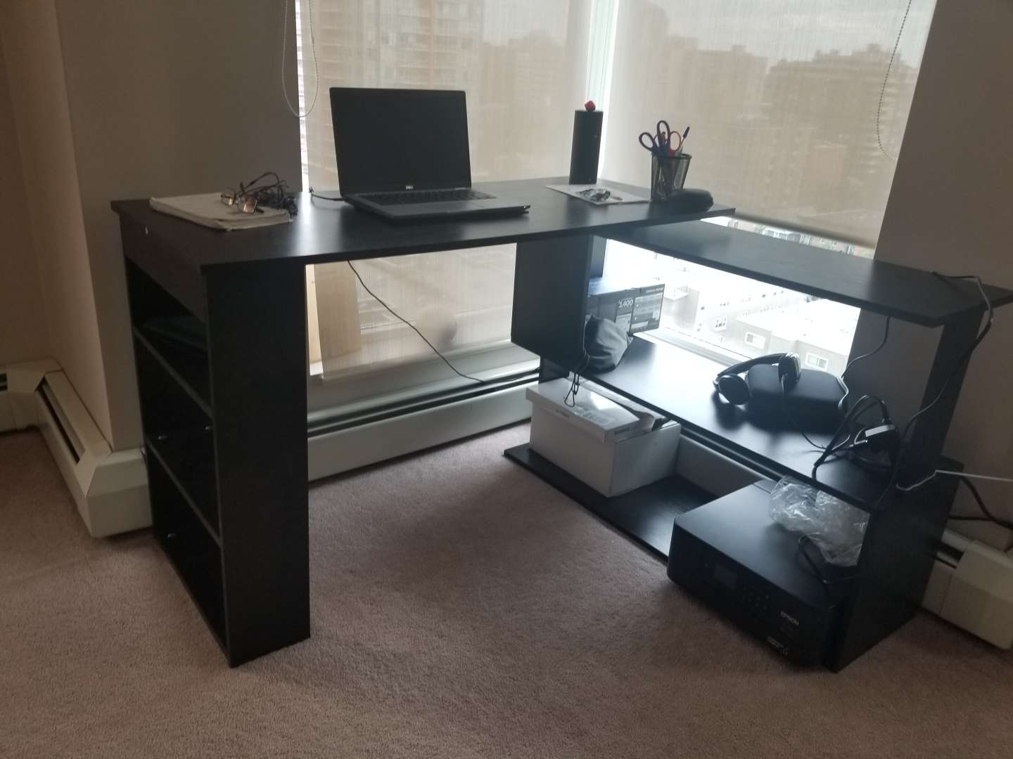 HOMCOM 360° Rotating Home Office Desk L Shaped Corner Computer Desk ...