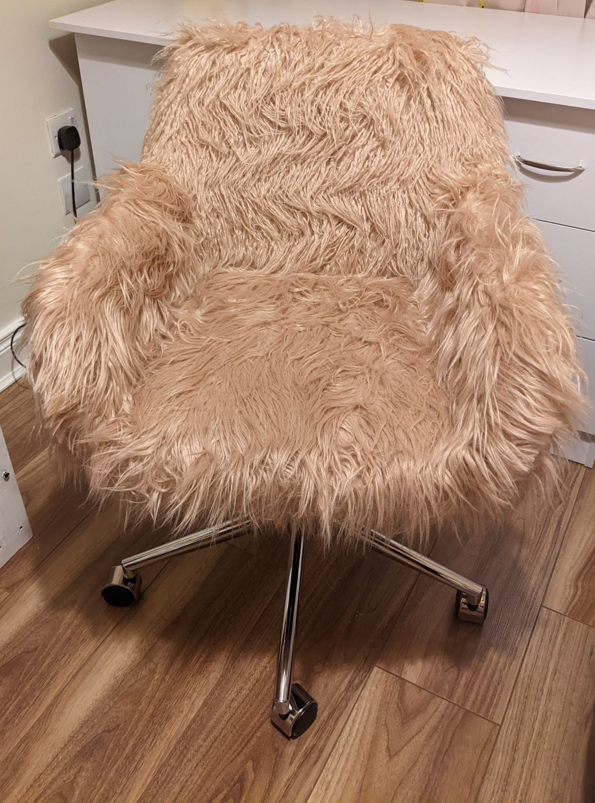 Vinsetto Faux Fur Desk Chair, Swivel Vanity Chair with Adjustable ...