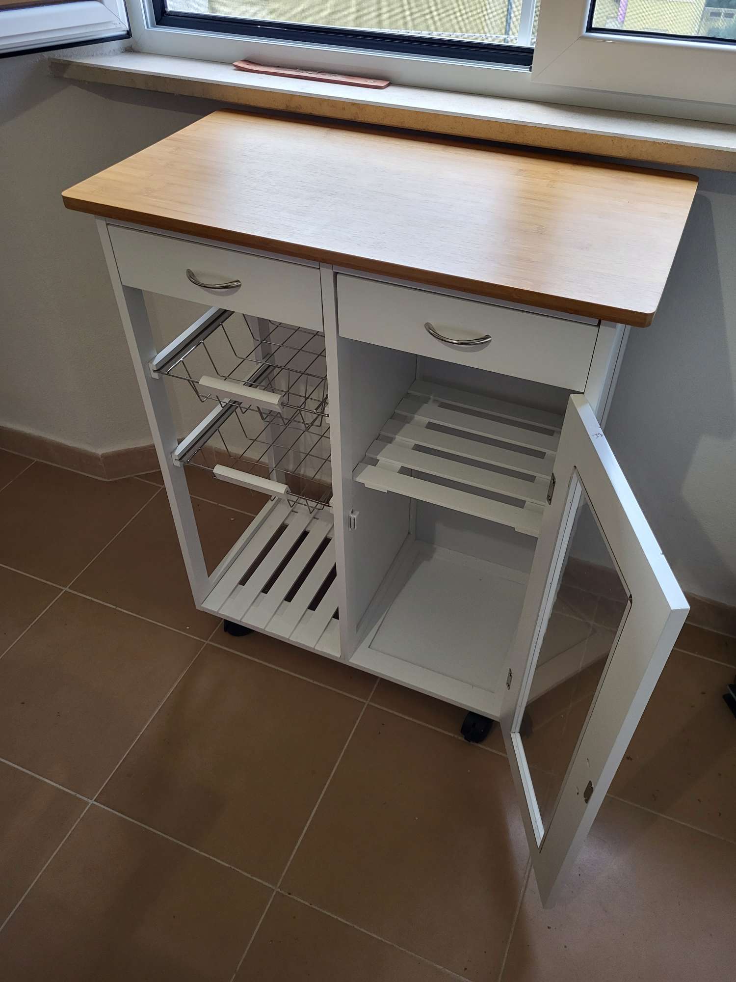 HOMCOM Movable Kitchen Cart, 34" Rolling Kitchen Island Cart, Cabinet ...