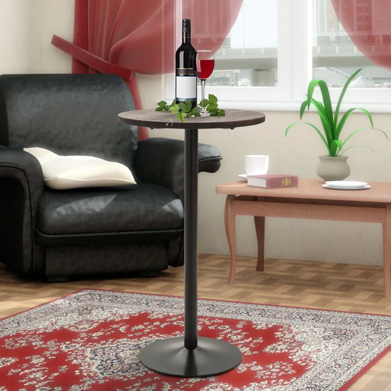 HOMCOM Rustic Cabin Style Bar Table Industrial Metal Elm Wood Top ...