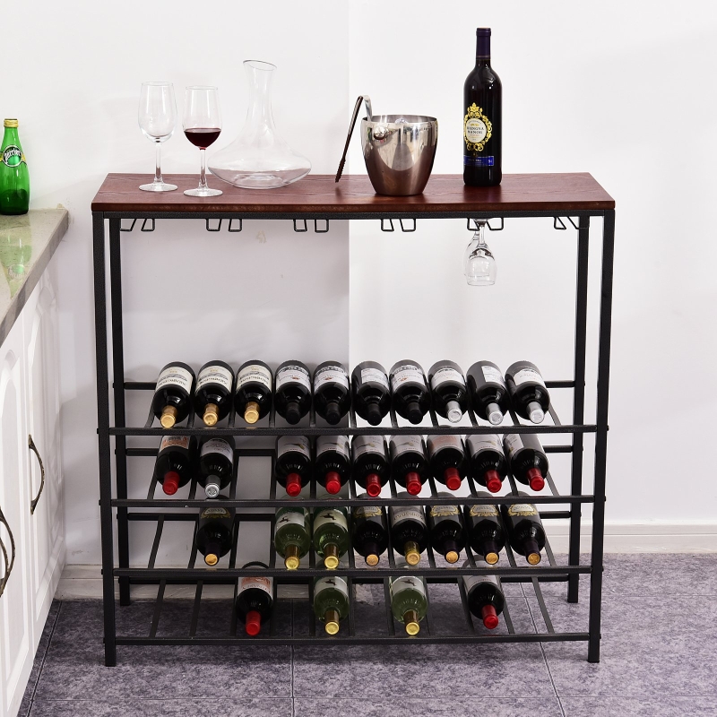 HOMCOM Industrial 40 Bottles Wine Rack w/ Stemware Storage Wood Free ...