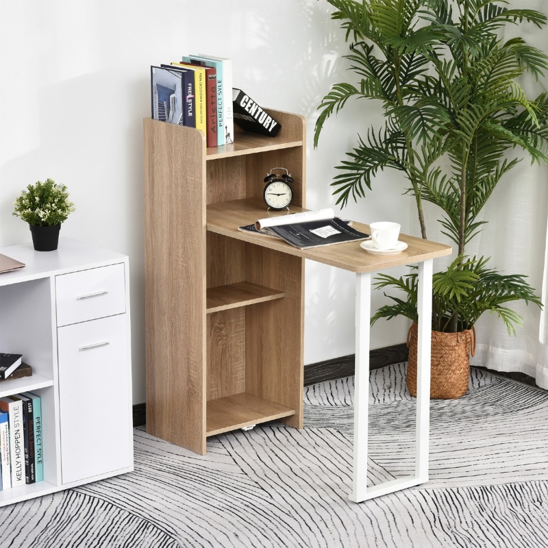 HOMCOM 2 In 1 Storage Cabinet & Dining Table 4-Tier Shelf w/ Drop Leaf ...