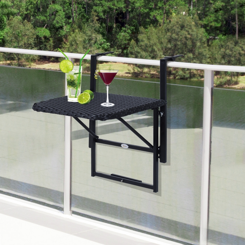 Outsunny Outdoor Folding Deck Rail Mounting Table Adjustable Balcony ...