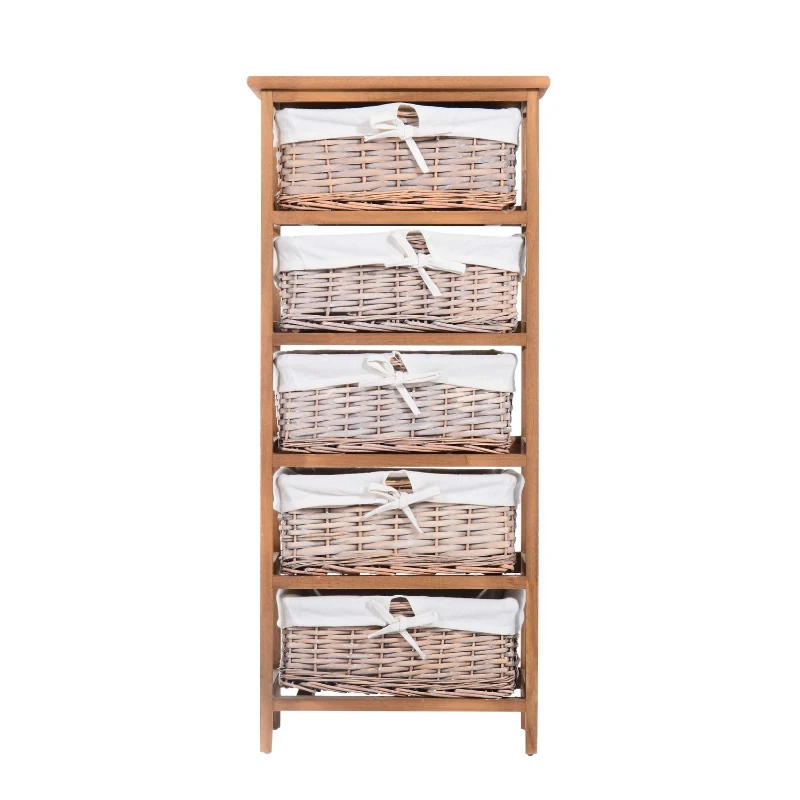 HOMCOM Standing Storage Unit with 5 Woven Rattan Basket Drawer|Aosom.ca