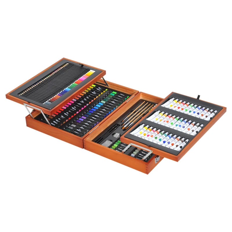 HOMCOM 174 Pieces Deluxe Art Set Art Kit in Wood Box Acrylic Oil ...