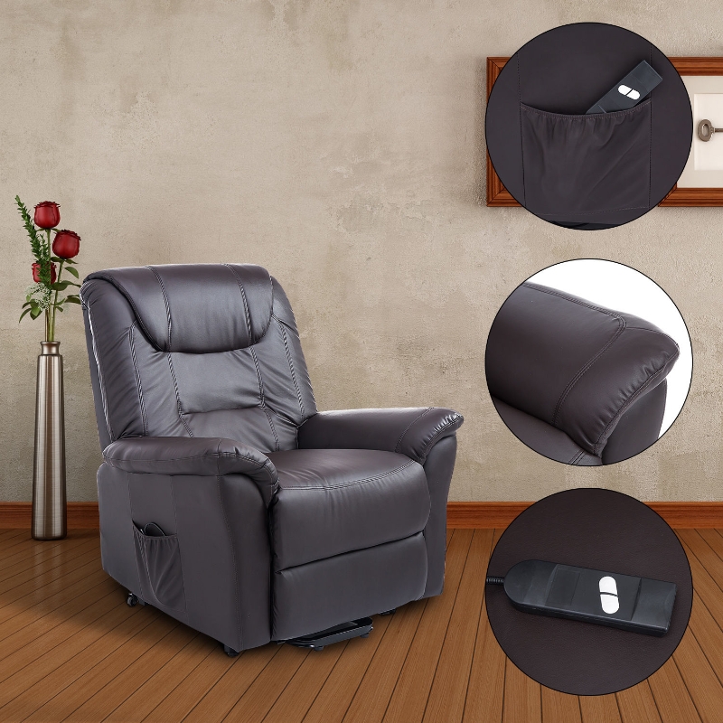 HOMCOM Leathered Electric Lift Chair Elder People w/ Remote Brown ...