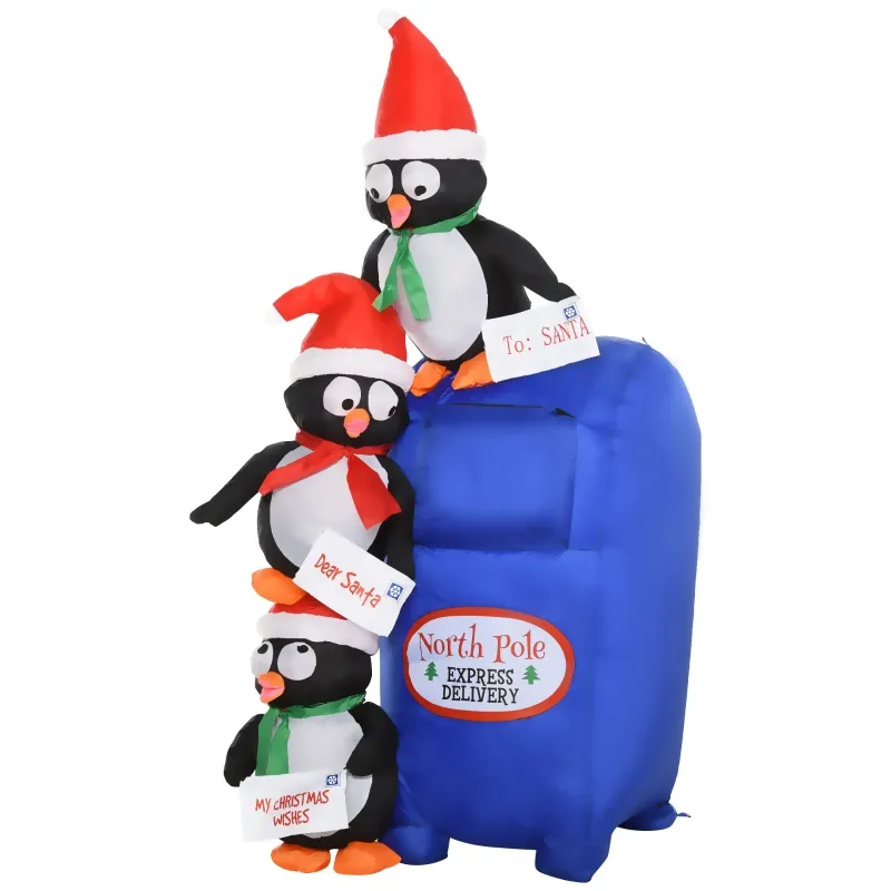 HOMCOM 6ft Christmas Inflatable North Pole Mailbox with Penguins ...