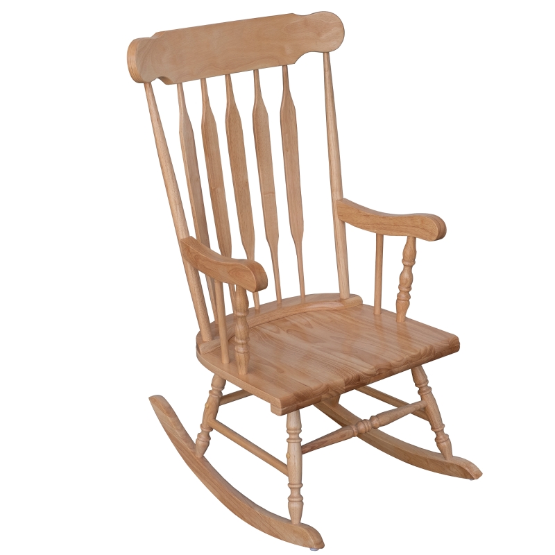 HOMCOM Traditional Slat Wood Rocking Chair Indoor Porch Furniture ...
