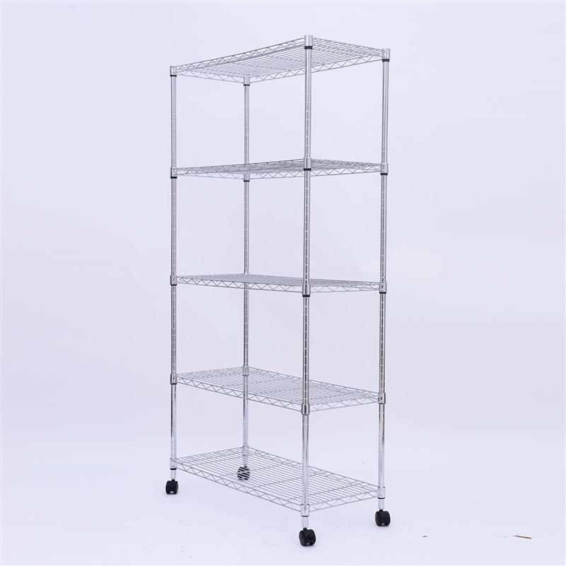 HomCom 5 Tier Metal Wire Rolling Shelf Storage Garage Organizer Rack
