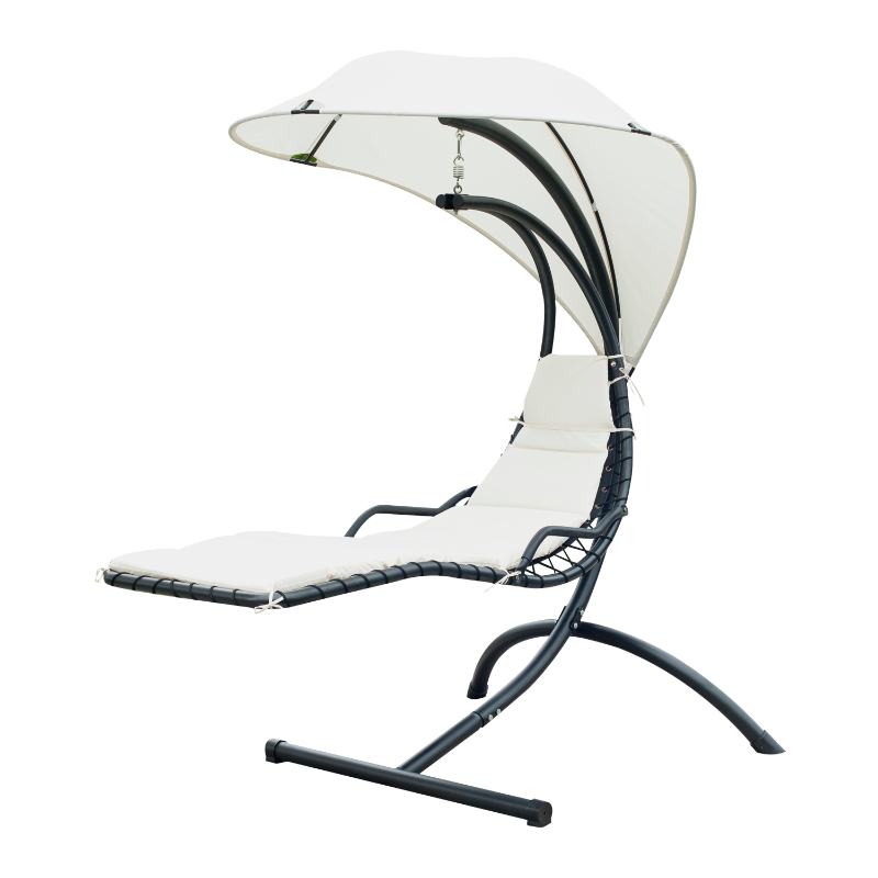 Outsunny Outdoor Hanging Sky Swing Chair with Stand – Cream|AOSOM.COM