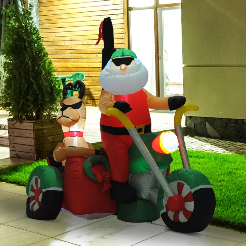 HOMCOM 6 Feet Long Christmas Inflatable Santa Claus Reindeer Riding ...
