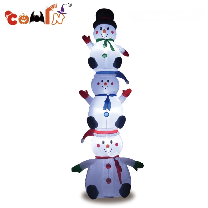 COMIN 10 Foot Tall Inflatable Stacked Snowman Inflatable Christmas Yard ...