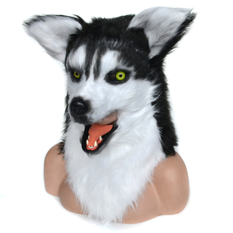 HomCom Husky Moving Mouth Mask Realistic Dog Costume / Mouth Mover ...