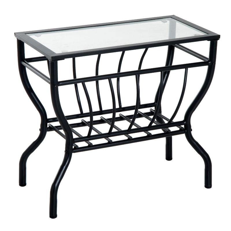 HomCom Steel Pipe Glass Top Accent End Table Magazine Rack Storage ...