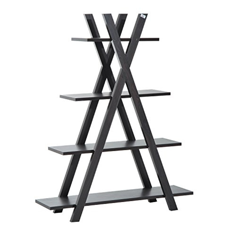HomCom 4-Tier X Frame Open Shelf Bookshelf - Black|AOSOM.COM