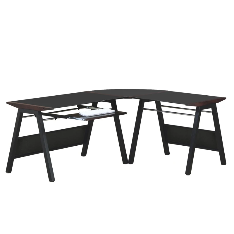 Monarch L-Shaped Contemporary Computer Desk Workstation - Dark Walnut ...