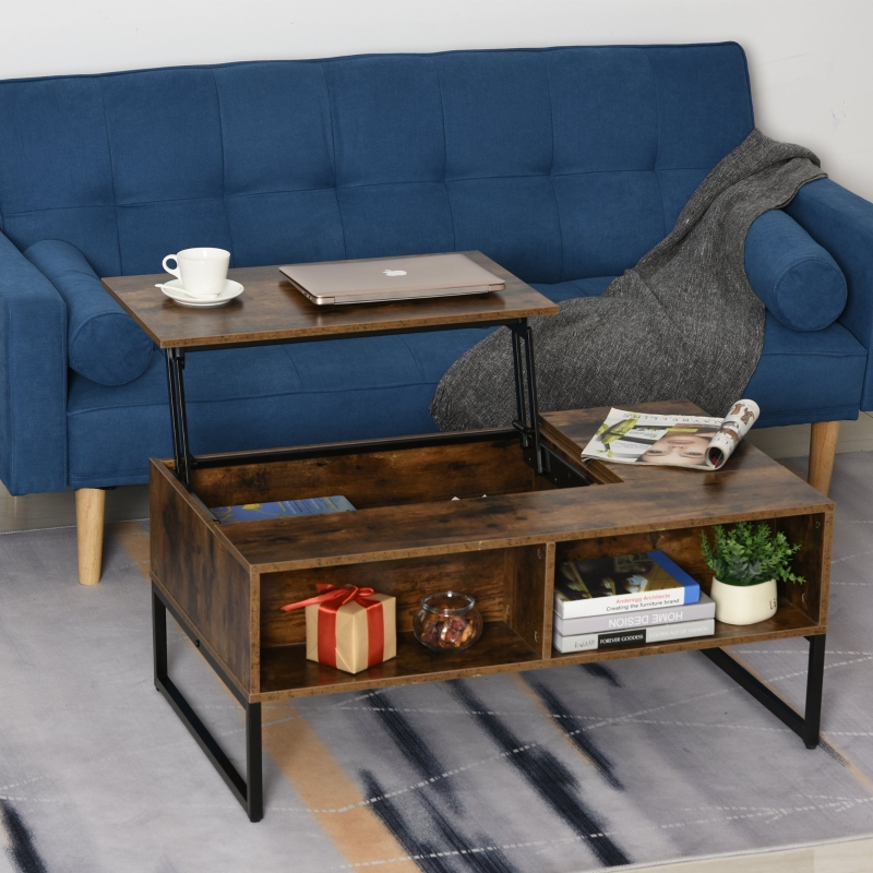 HOMCOM Foldable Wood Lift Top Coffee Table Convertible Tea Desk ...