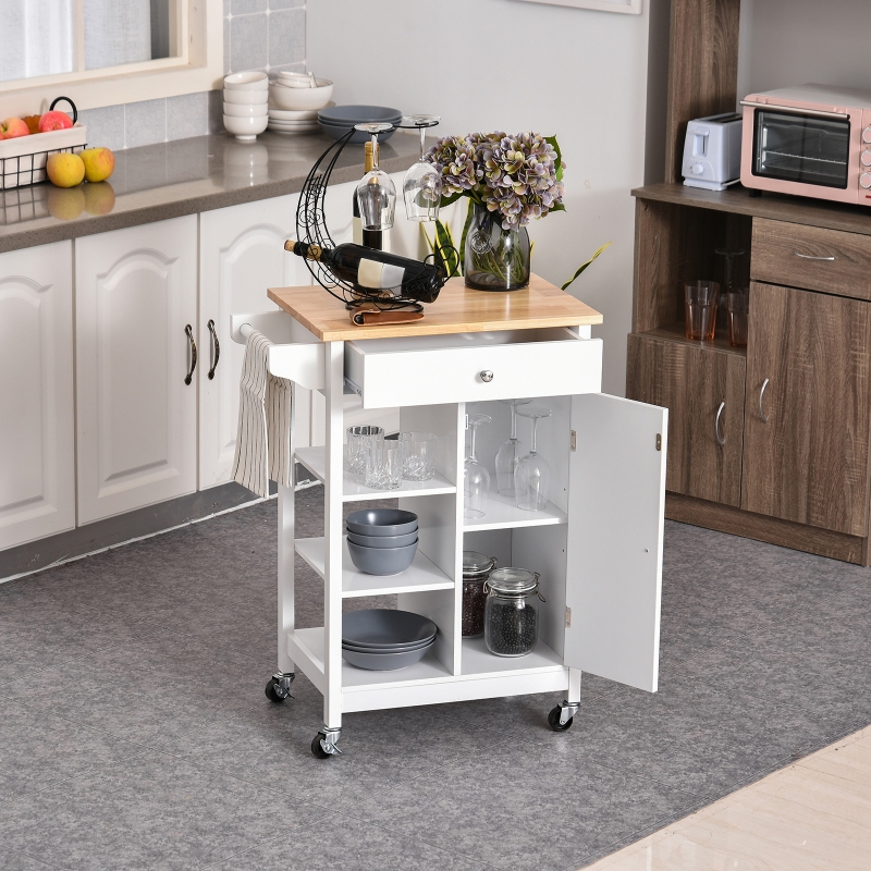 HOMCOM Kitchen Storage Trolley Cart Unit with Wood Top 3 Shelves ...