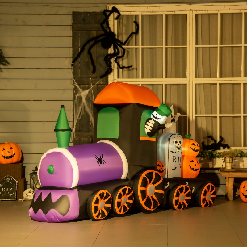 HOMCOM 8ft Inflatable Halloween Skeleton Ride Train with Ghost ...