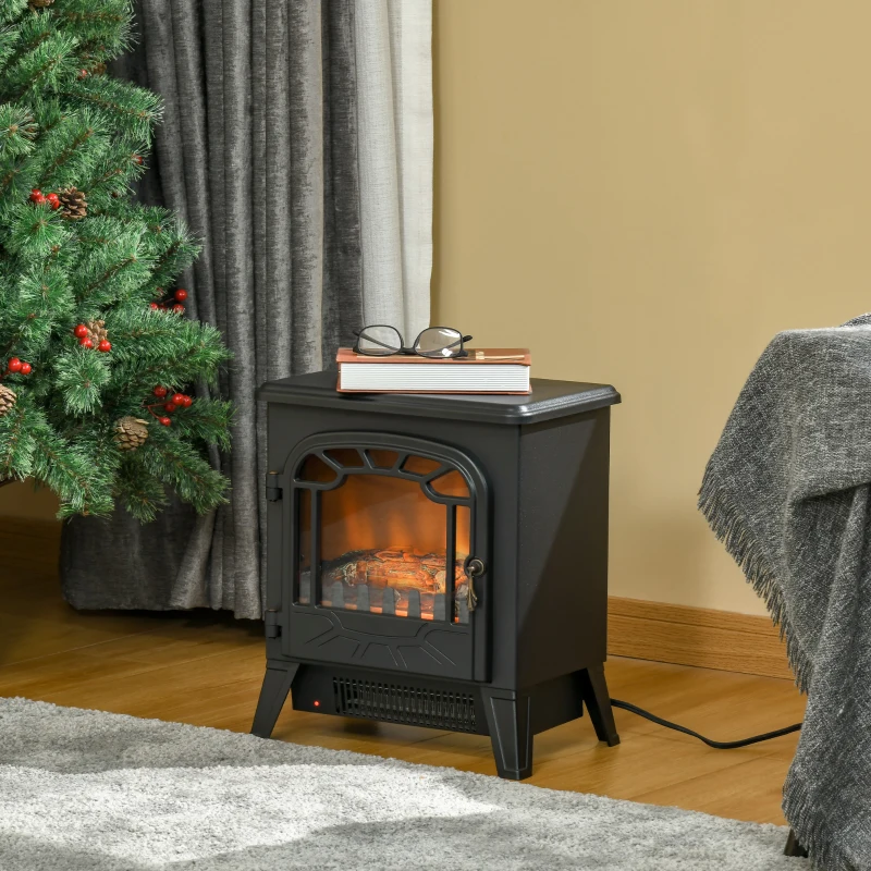 HOMCOM Freestanding Electric Fireplace Stove Heater with Realistic ...