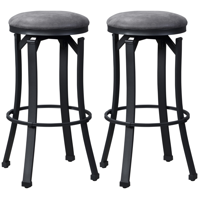 HOMCOM Bar Stools Set of 2, Vintage Barstools with Footrest, Microfiber ...