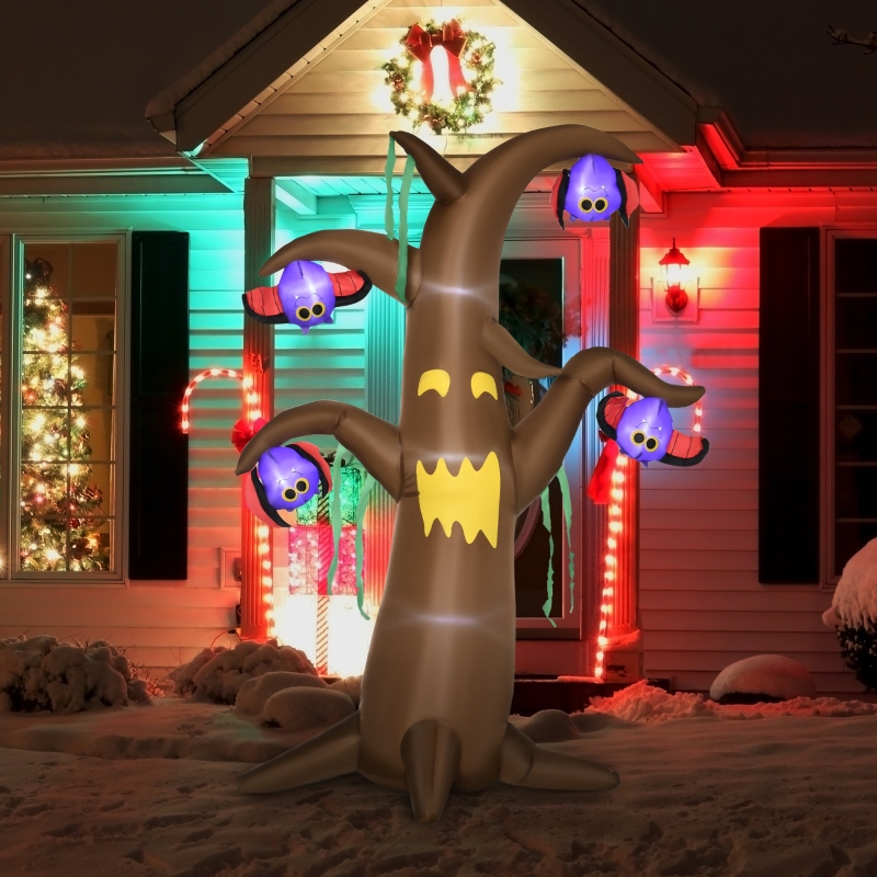 Outsunny 8ft Inflatable Halloween Ghost Tree with Upside-down Bats ...