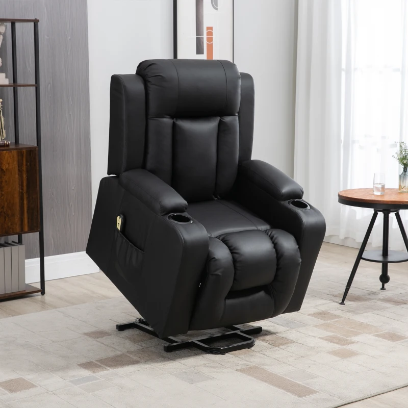HOMCOM Electric Power Lift Chair for Elderly, PU Leather Recliner Sofa ...
