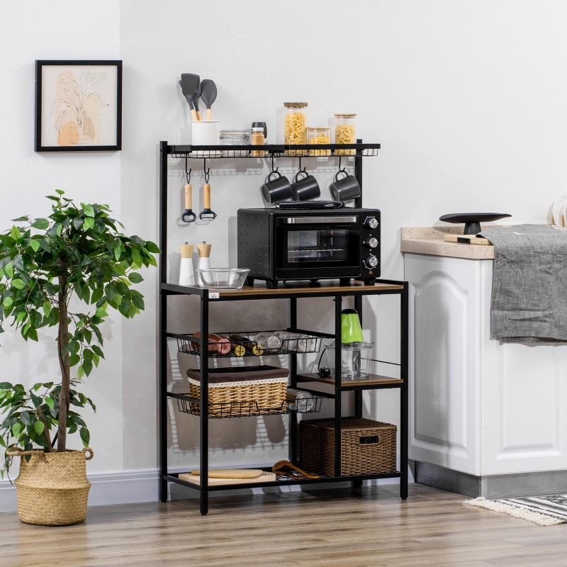 HOMCOM Industrial Kitchen Bakers Rack, Microwave Stand, Coffee Bar ...