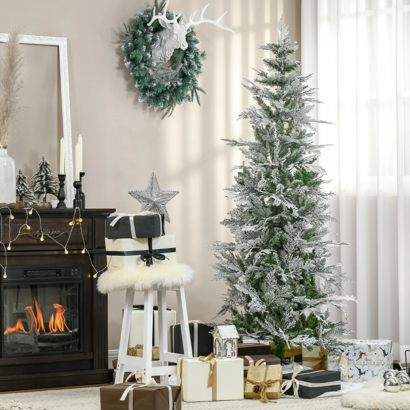 HOMCOM 6 Foot Pencil Snow Flocked Artificial Christmas Tree with 517 ...