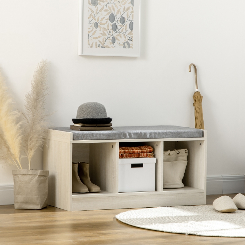 HOMCOM Shoe Bench with Storage Cubes, Shoe Cabinet with Cushion and ...