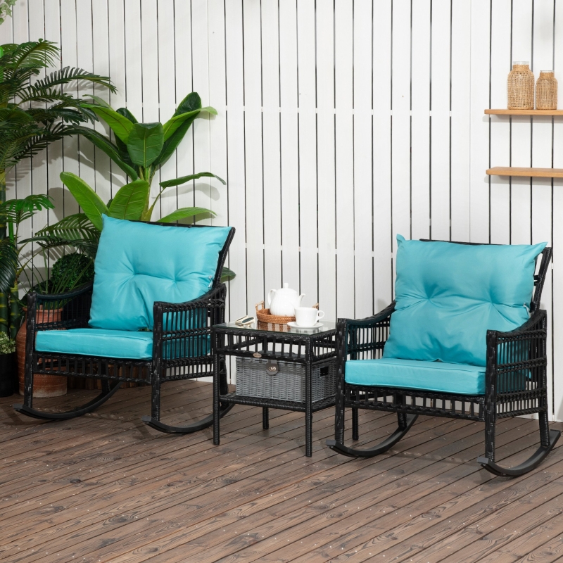 Outsunny 3 Pieces Outdoor PE Rattan Rocker Chair Set, Rocking Chair ...