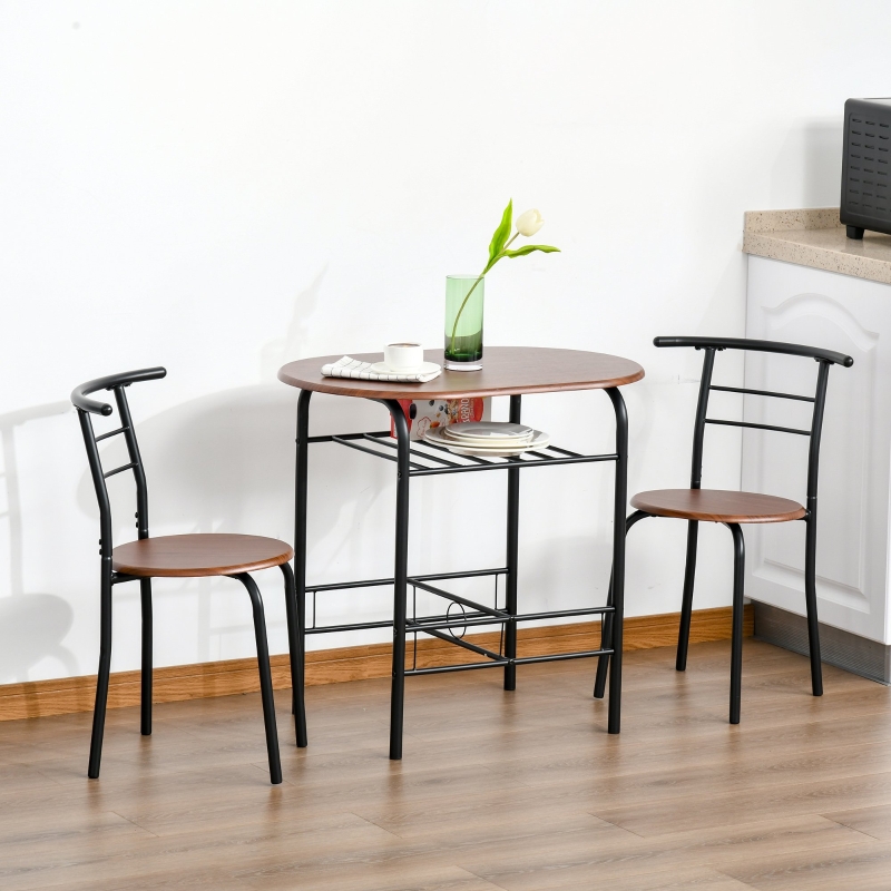 HOMCOM Dining Table Set of 3, Oval Kitchen Table and Chairs with ...