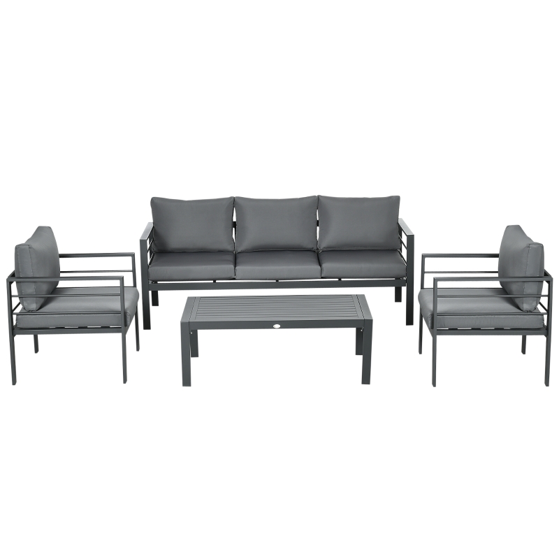 Outsunny Patio Furniture Set 4 Pieces Outdoor Conversation Set with Water Resistant Cushions Coffee Table 3 Seater Sofa 2 Chairs for Backyard Porch Poolside Balcony Gray Aosom