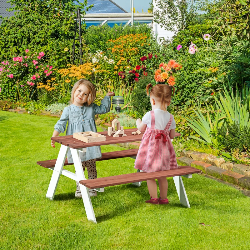 Outsunny Kids Picnic Table and Chair Set, Wooden Table Bench Set ...