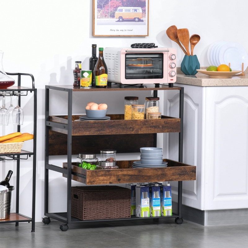 HOMCOM Industrial Kitchen Rolling Cart on Wheels, 4-Tier Utility Cart ...
