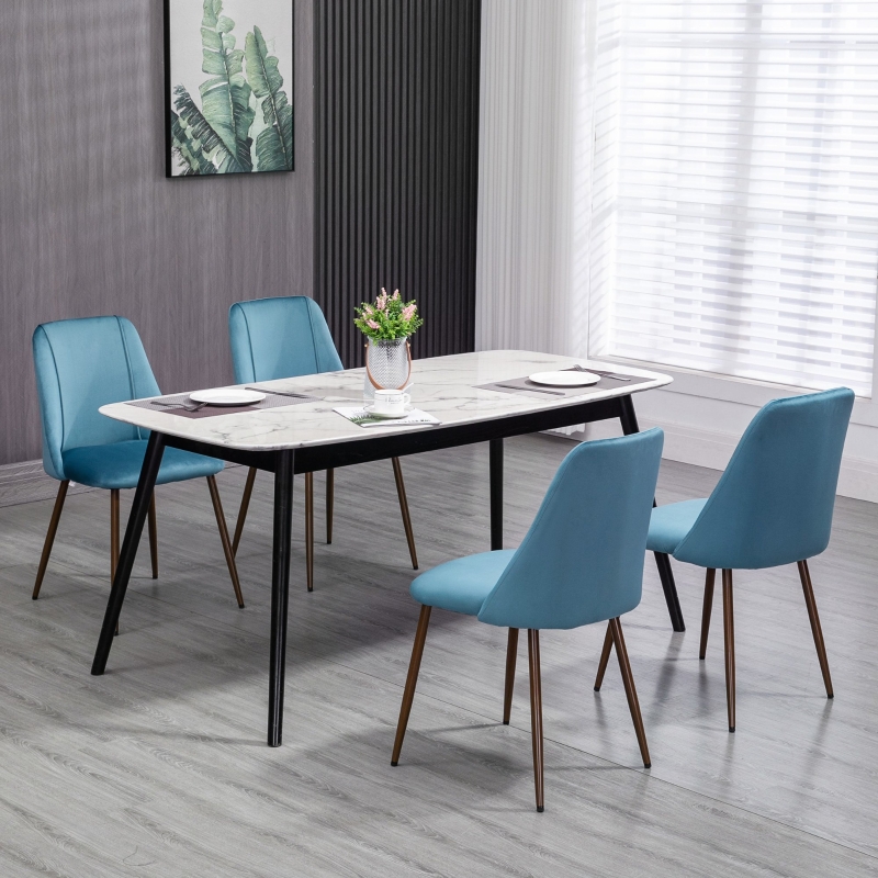 HOMCOM Dining Chairs Set of 4, Modern Kitchen Chair with Velvet-touch ...