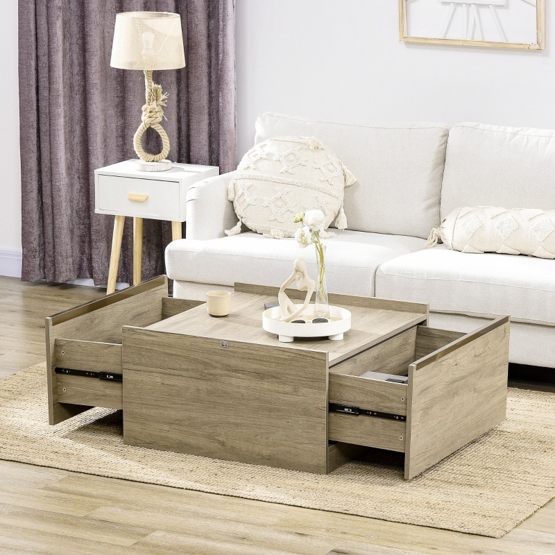 HOMCOM Coffee Table with Hidden Storage Drawers, Modern Center Table ...
