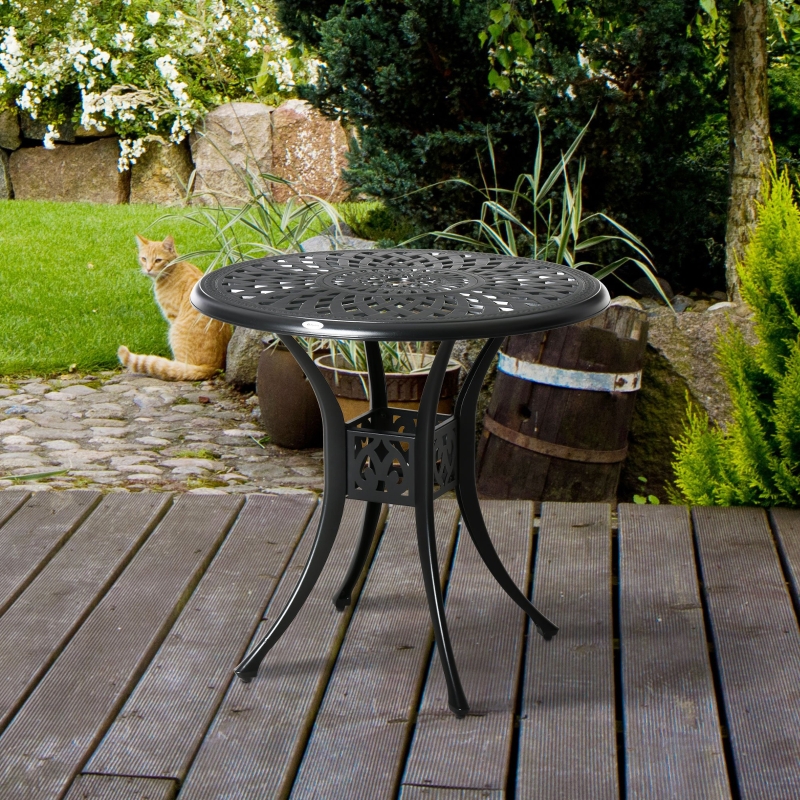 Outsunny 30-inch Round Patio Dining Table with Umbrella Hole Antique ...