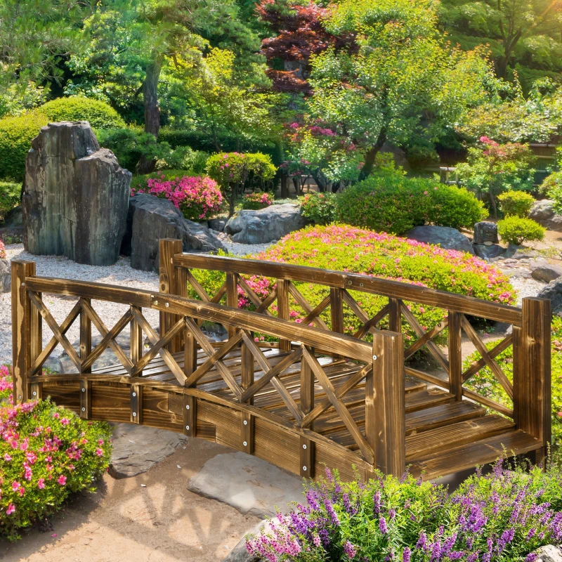 Outsunny 4FT Wooden Garden Bridge, Arc Footbridge with Safety Rails ...