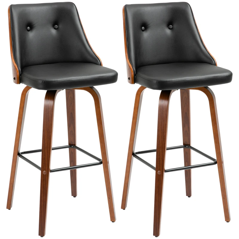 HOMCOM Counter Height Bar Stools Set of 2 PU Leather Swivel Barstools ...