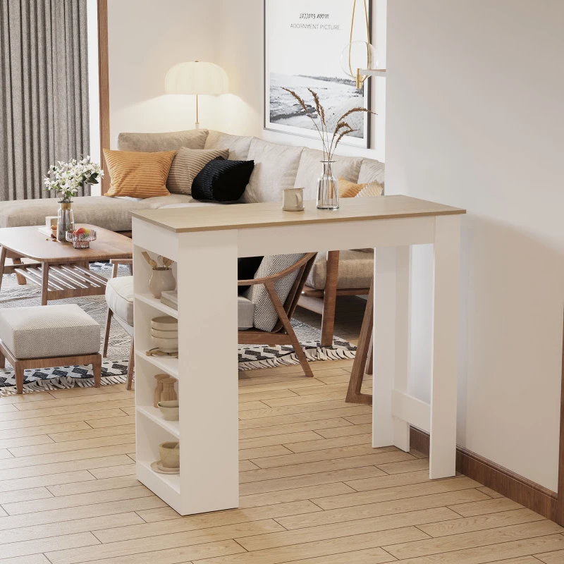HOMCOM Bar Table, High Top Pub Table with 4 Storage Shelves, Modern Bar ...