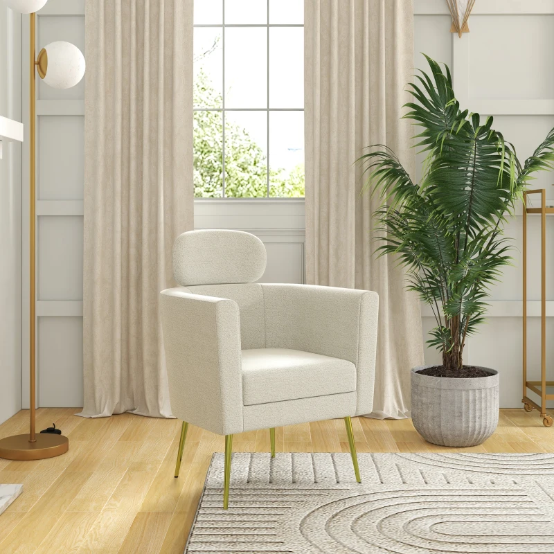 HOMCOM Barrel Accent Chair with Detachable Headrest, Modern Armchair ...