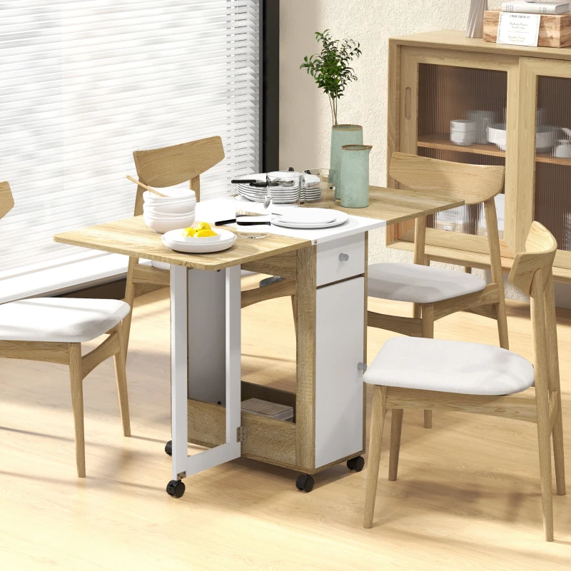 HOMCOM Foldable Dining Table, Movable Drop Leaf Table for Small Spaces ...
