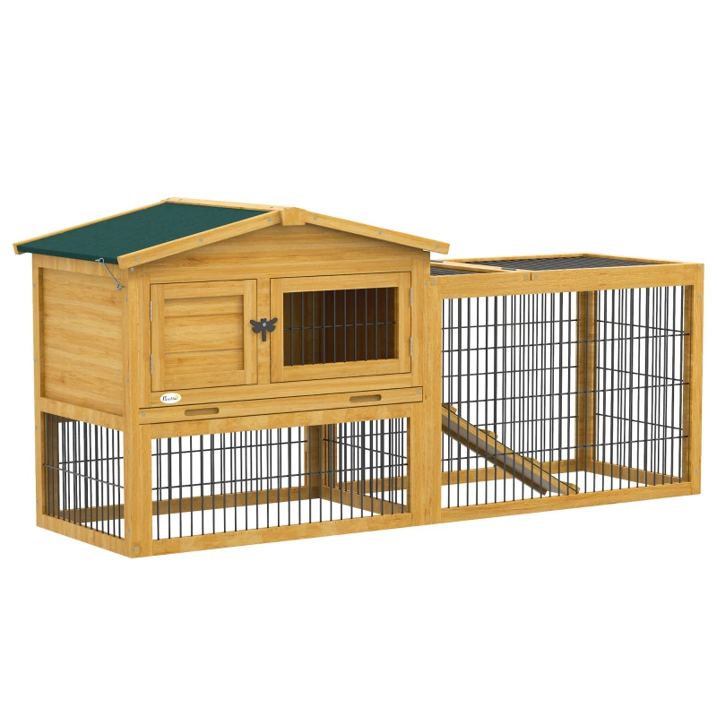PawHut 2 Level 59" Outdoor Rabbit Hutch with Openable Top, Yellow ...