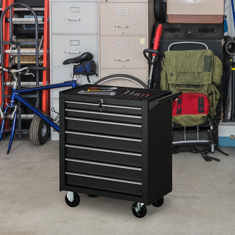HOMCOM Mobile Lockable Toolbox, 7 Drawer Tool Chest, Storage Organizer ...